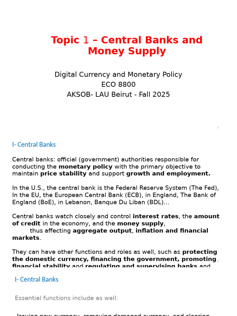 Topic 1 - Central Banks and Money Supply | PDF | Money Supply ...