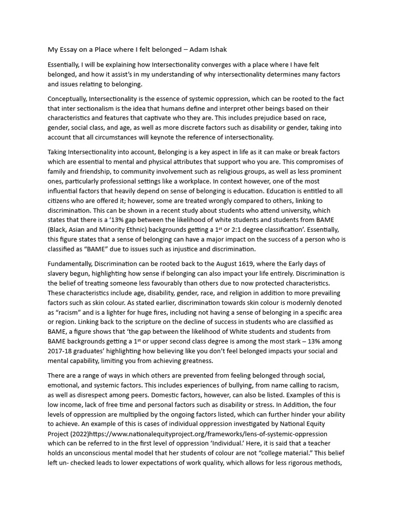 Intersectionality and Sense of Belonging | PDF | Intersectionality ...