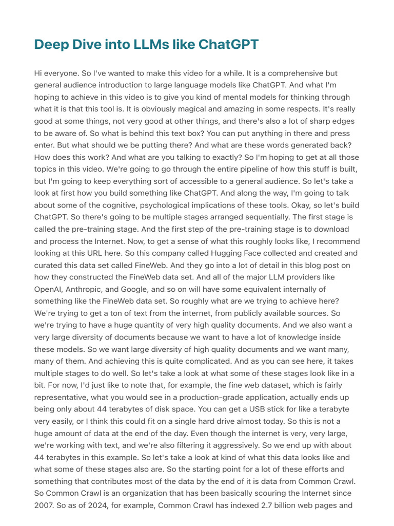 Deep Dive Into LLMs Like ChatGPT | PDF | World Wide Web | Internet & Web