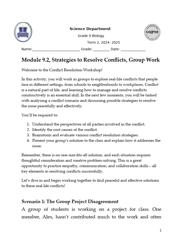 Conflict Resolution Strategies Workshop | PDF | Conflict Resolution ...
