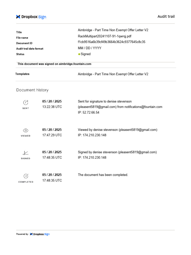 Aimbridge Part-Time Offer Letter Audit | PDF