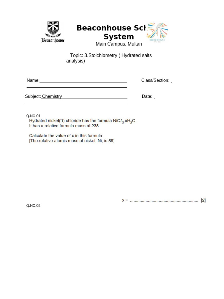 Stoichiometry of Hydrated Salts Analysis | PDF
