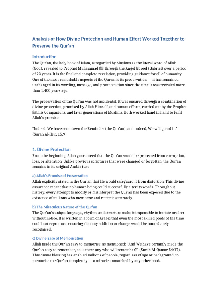 Preservation of The Quran Assignment | PDF | Quran | Islam