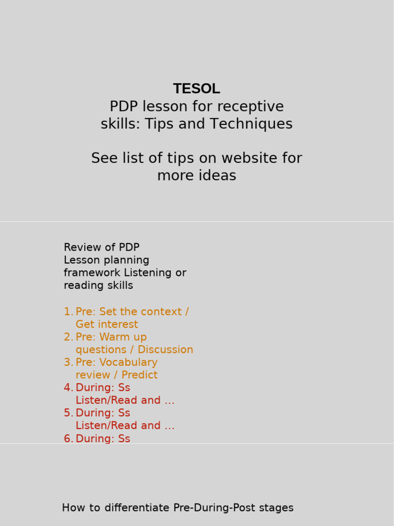 PDP Lesson Tips for Receptive Skills | PDF | Reading Comprehension ...