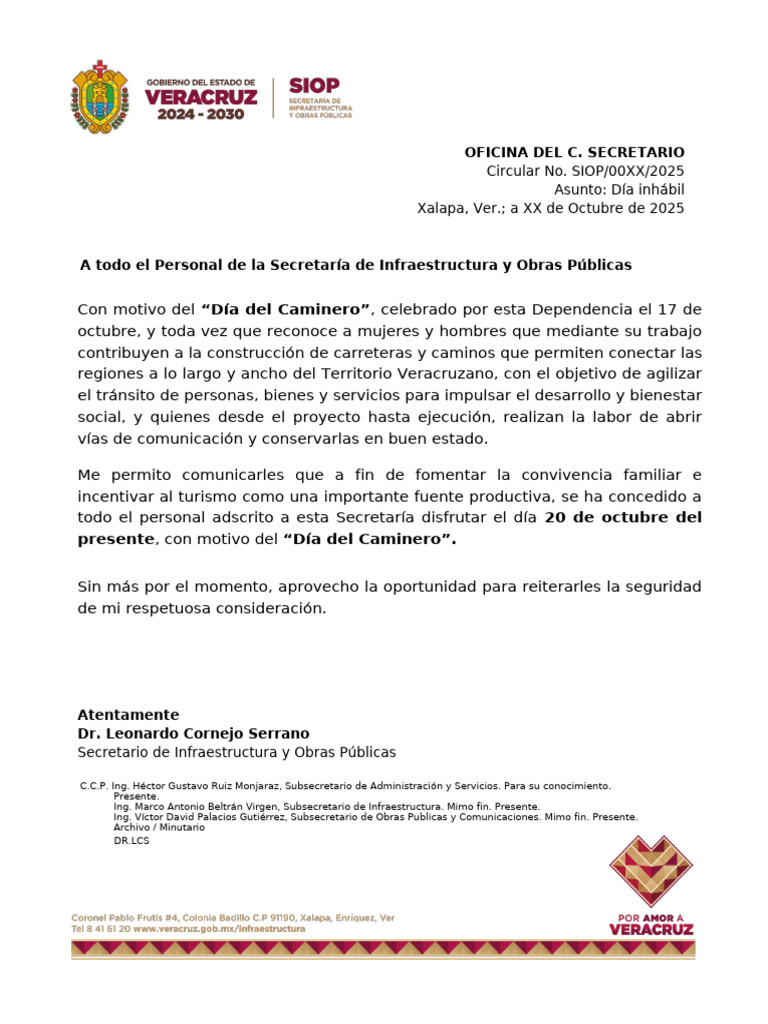 Circular Días Inhabil 20 Oct | PDF