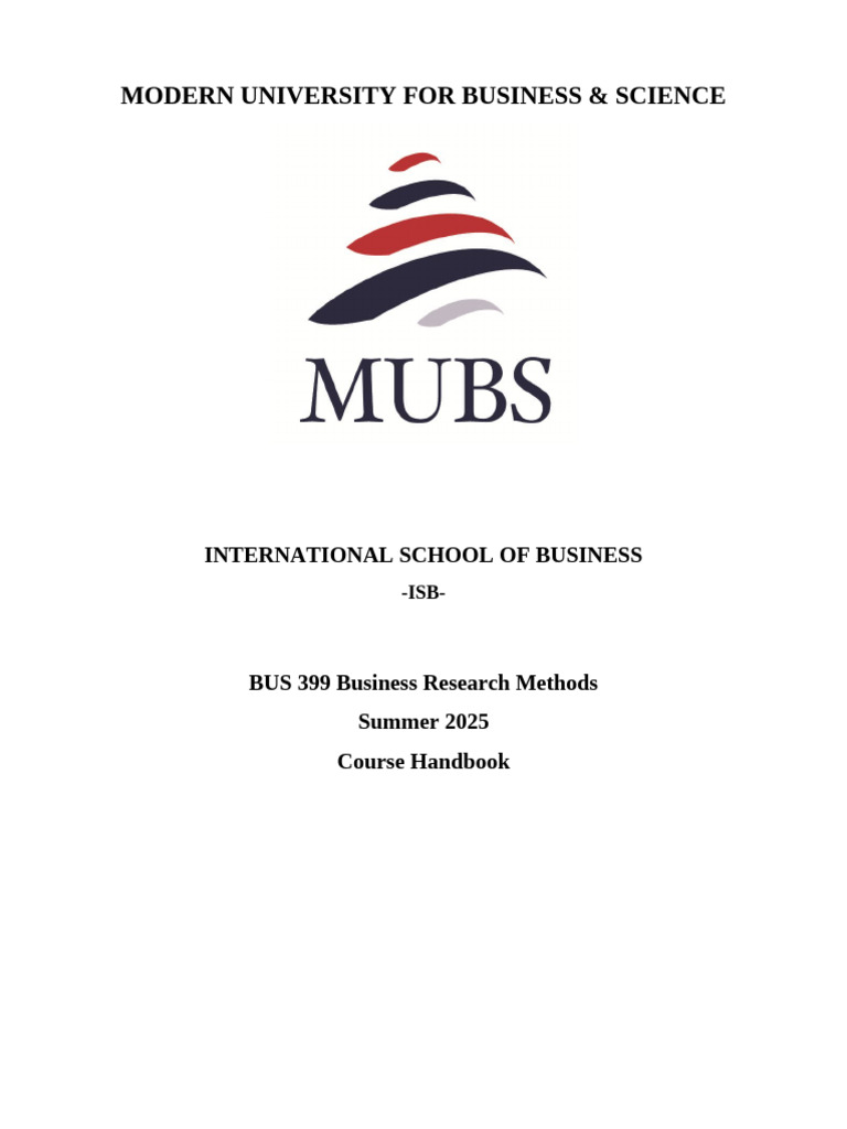 BUS399 Handbook Summer 2025-I. Rabah | PDF | Methodology | Hypothesis