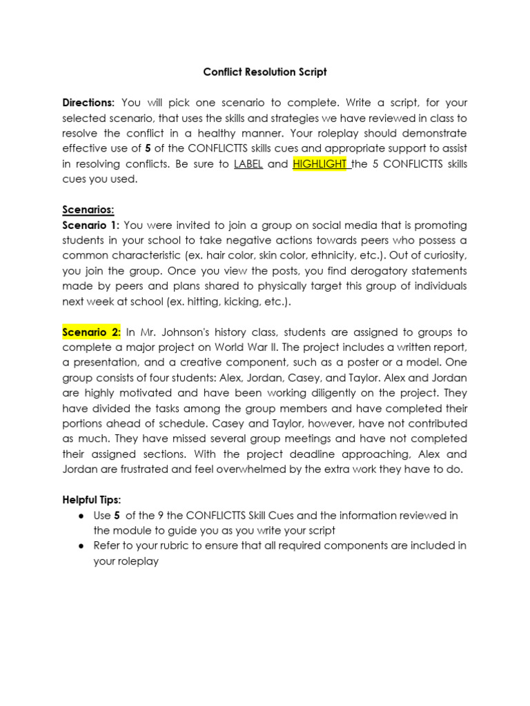 Conflict Resolution Role Play Guide | PDF | Psychology | Social Psychology