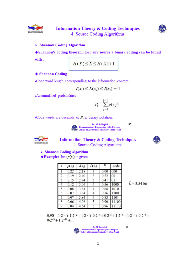 ICT-Lec-4-Source Coding Algorithms - 120045 | PDF
