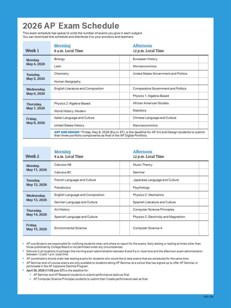 2026 AP Exam Schedule Overview | PDF | Advanced Placement ...