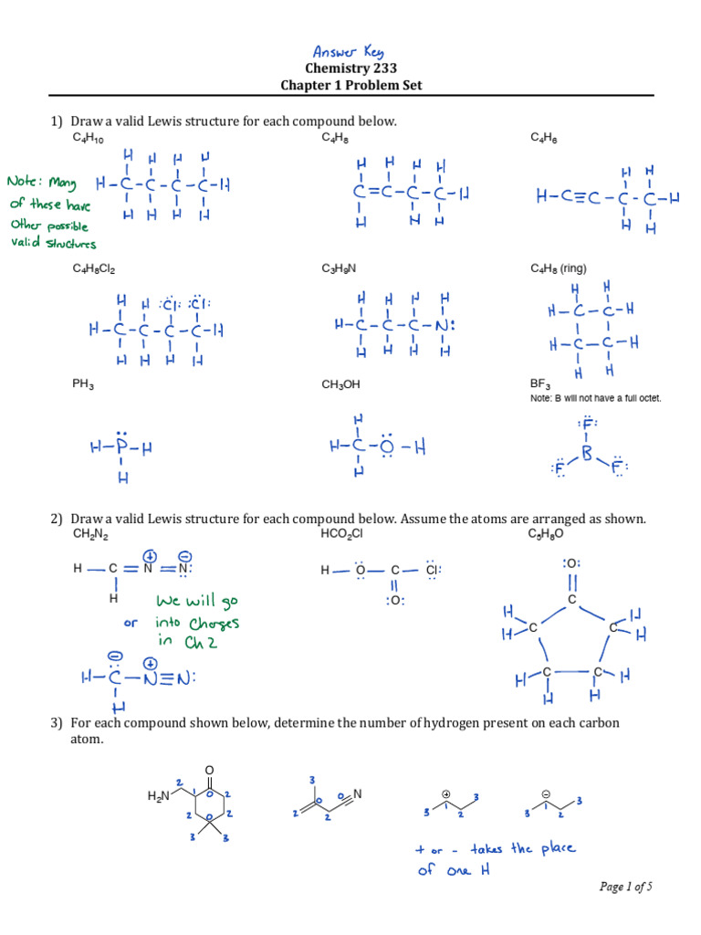 CH 1 Problem Set - Key - F17 | PDF | Chemical Bond | Molecular Orbital