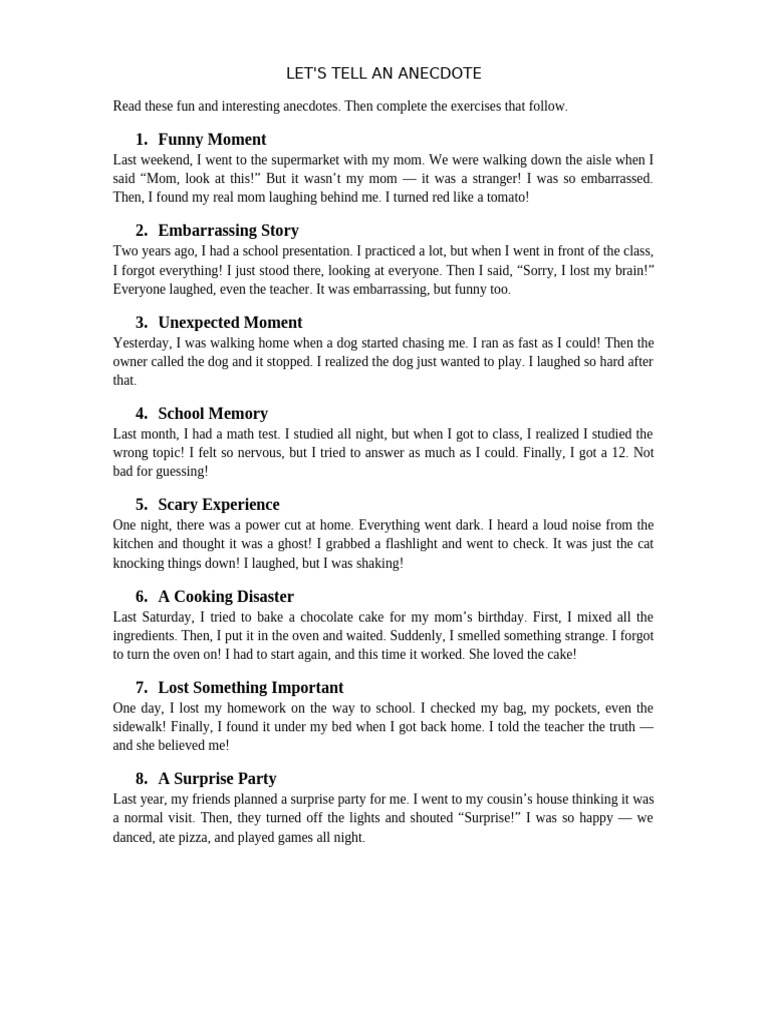 Fun Anecdotes and Writing Activities | PDF