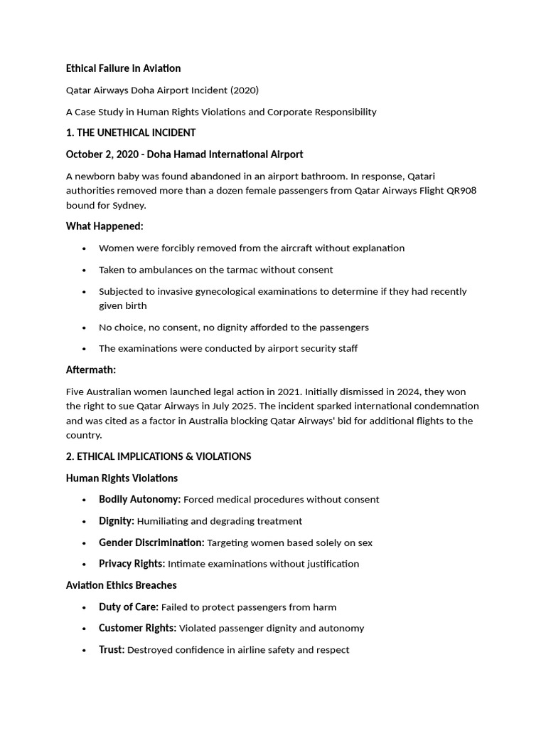 Qatar Airways Ethical Violations Case Study | PDF | Sexual Harassment ...