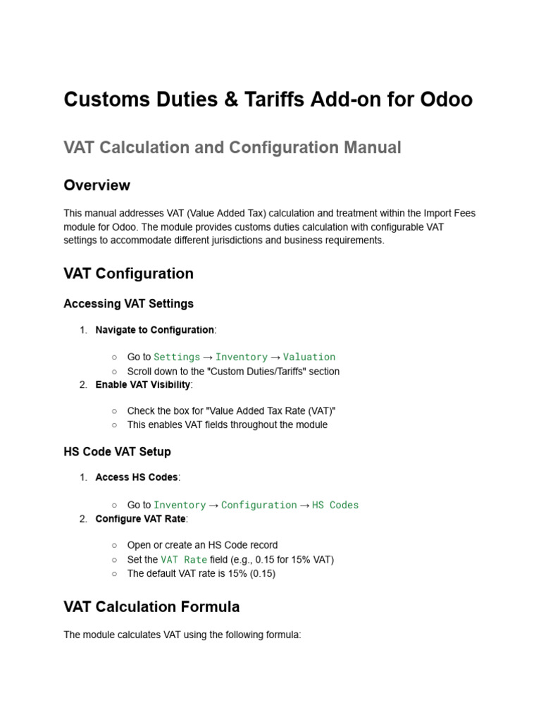 Odoo VAT Calculation Guide for Customs | PDF | Value Added Tax | Customs