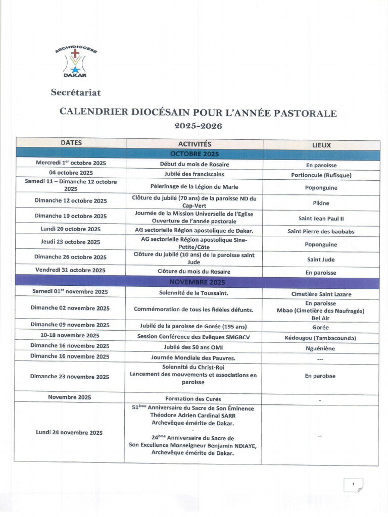 Calendrier 2025-2026 PDF | PDF