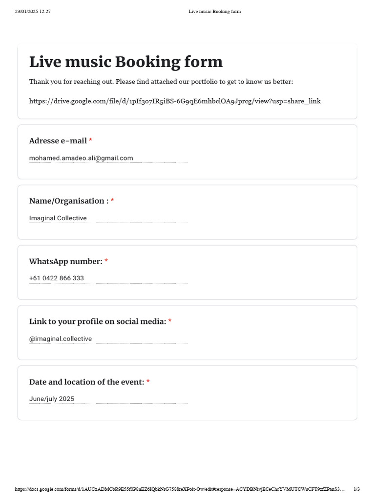 Live Music Booking Form 2025 | PDF | Performing Arts