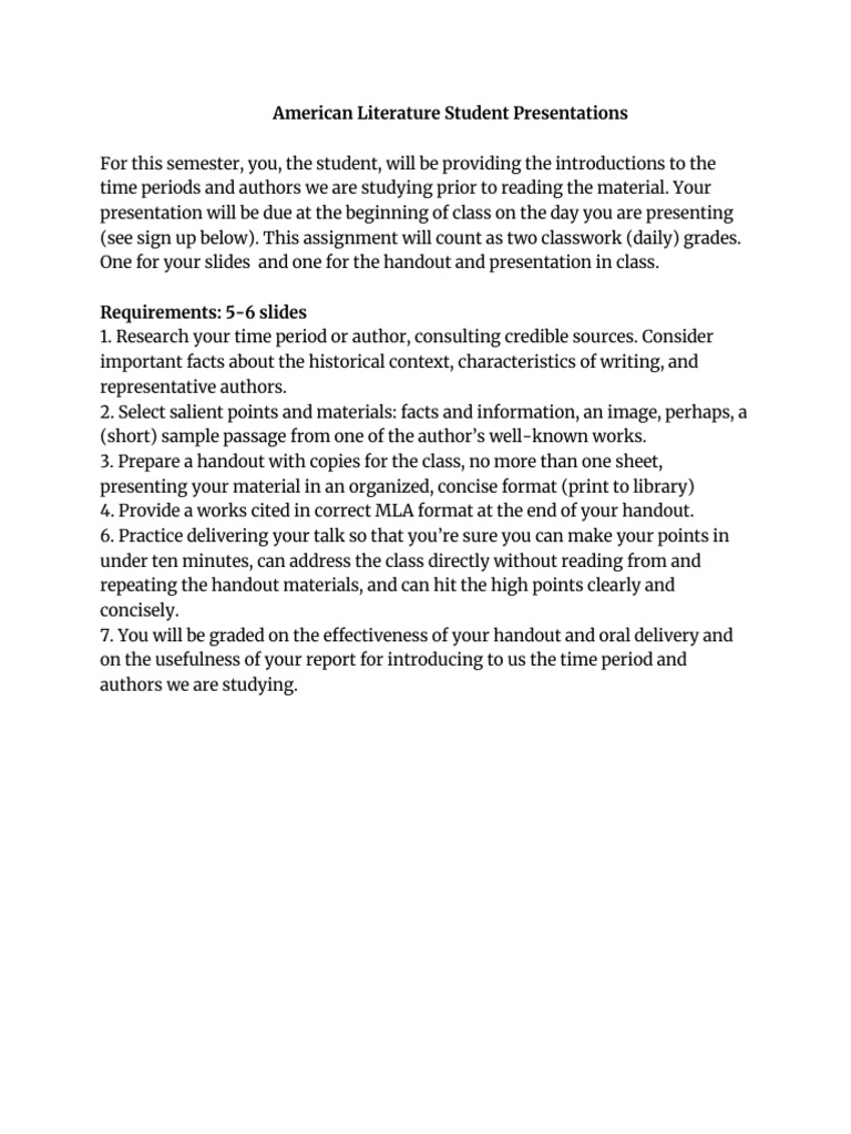 American Literature Presentation Guide | PDF