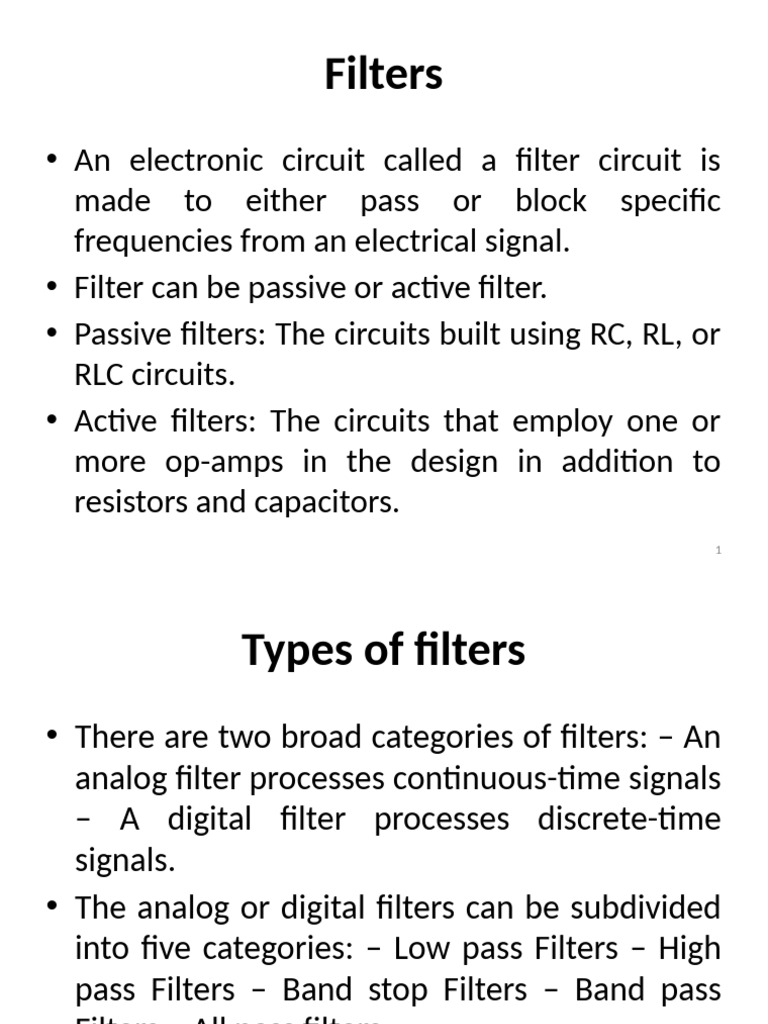 Types and Design of Electronic Filters | PDF | Electronic Filter | Low ...