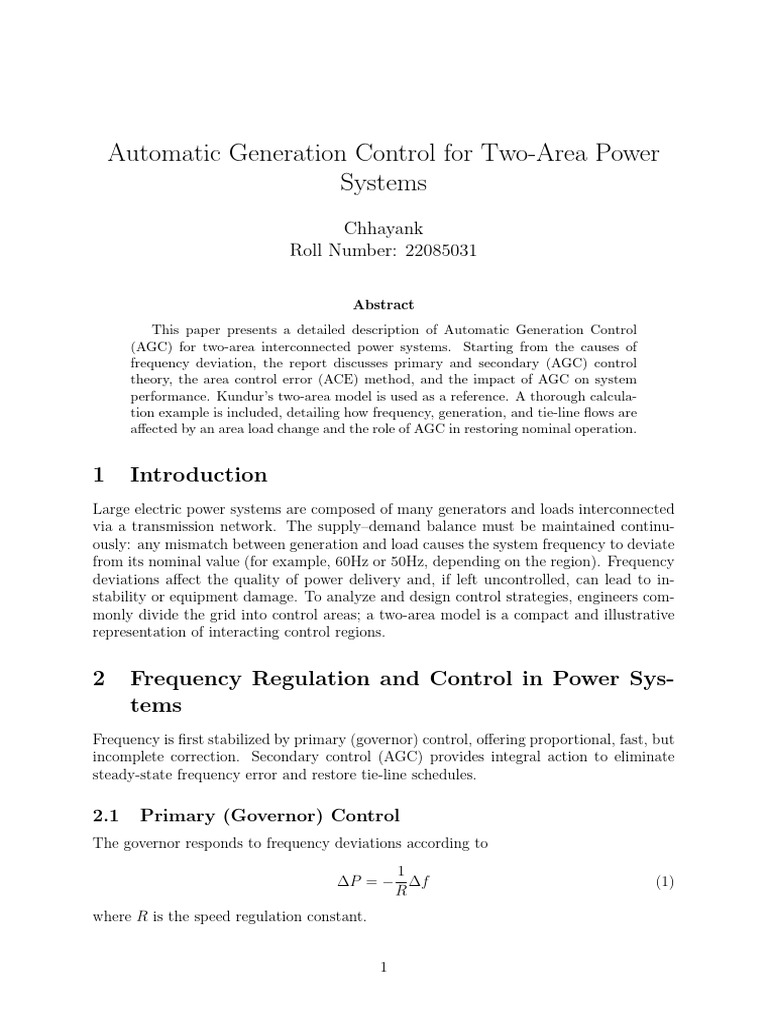 agc_two_area_system (1) | PDF | Electrical Grid | Electrical Engineering