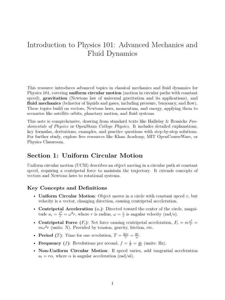 Advanced Mechanics and Fluid Dynamics Guide | PDF | Acceleration | Force