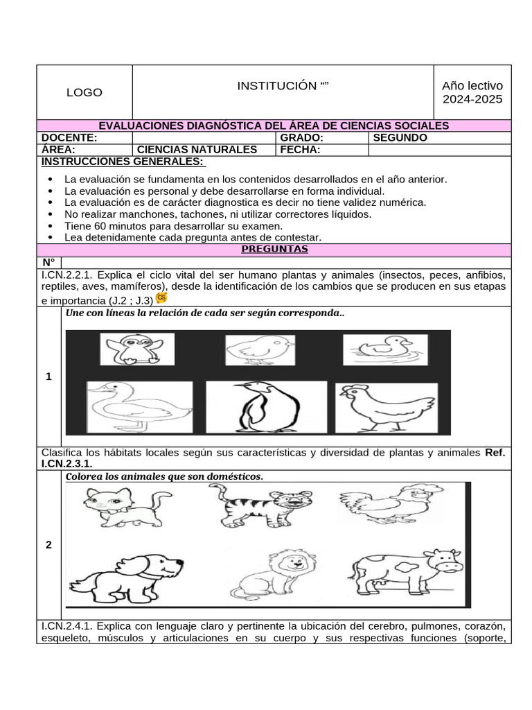 2do - CCNN Evaluacion - Diagnóstica 2024 | PDF | Plantas | Biología