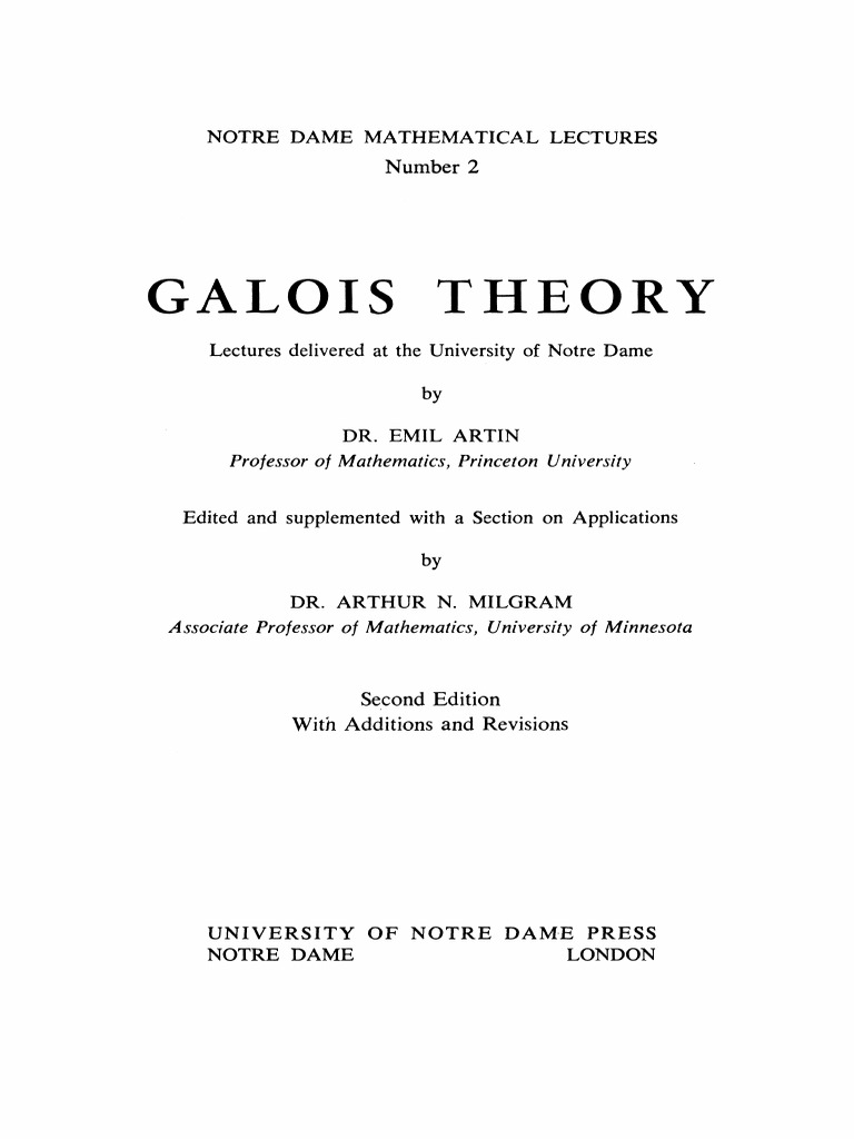 Galois Theory: Professor of Mathematics, Princeton University | PDF