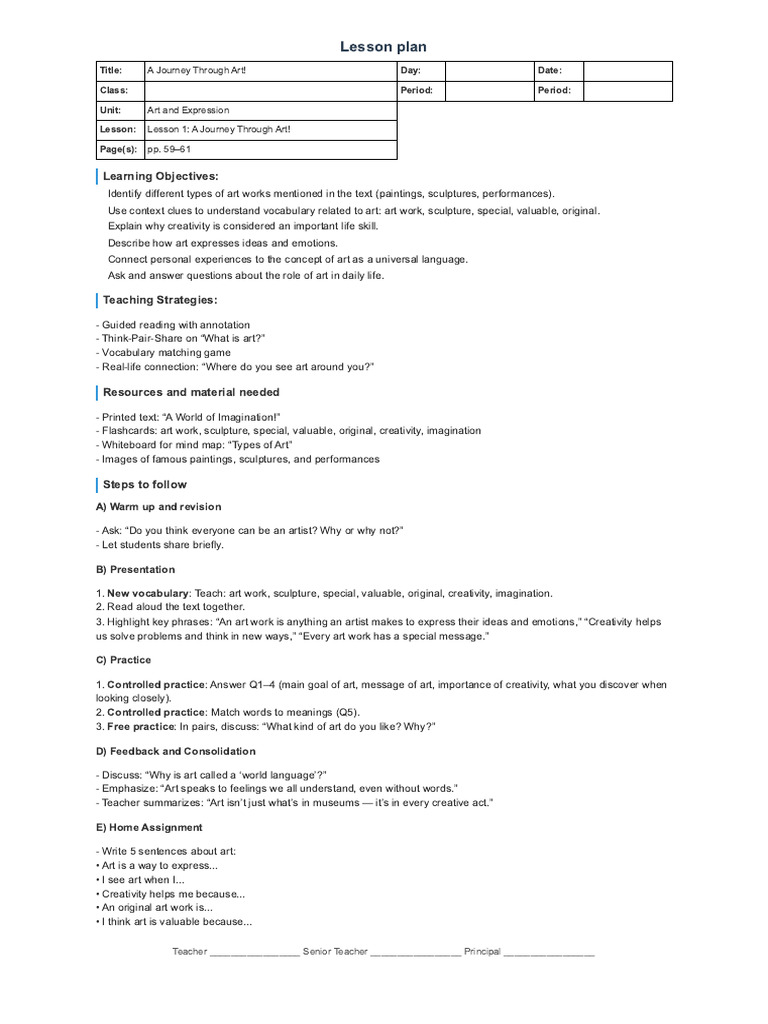Unit 4 - Art and Expression - Lesson Plans (A4 Portrait) | PDF