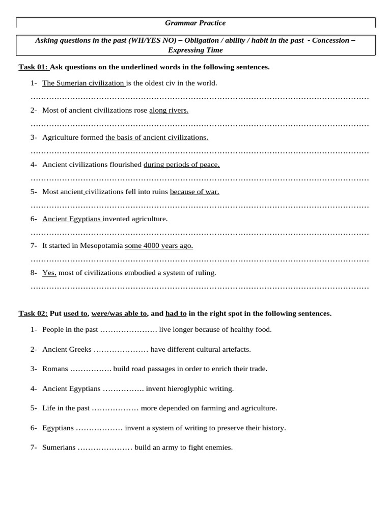 Handout Asking Questions in The Past Used To Were Able To Had To | PDF