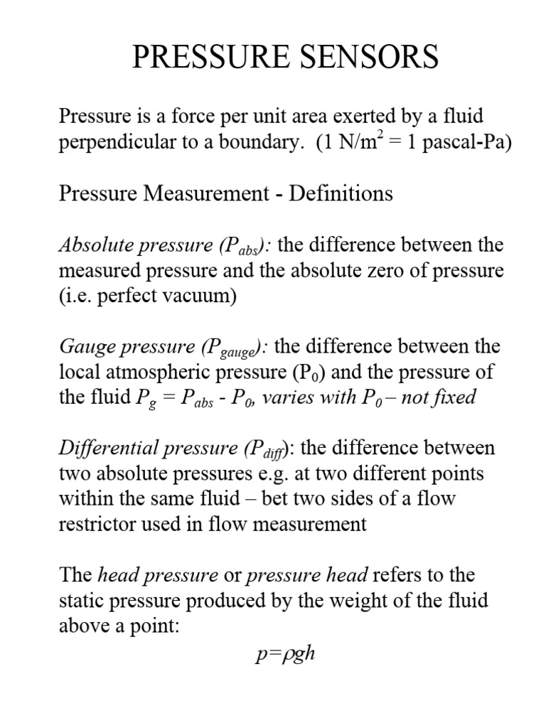 Understanding Pressure Sensors and Types | PDF | Pressure Measurement ...