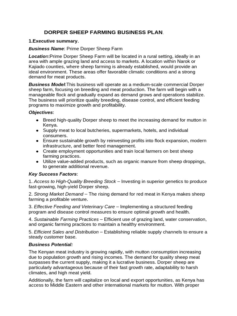 Dorper Sheep Farming Business Plan | PDF | Sheep | Agriculture
