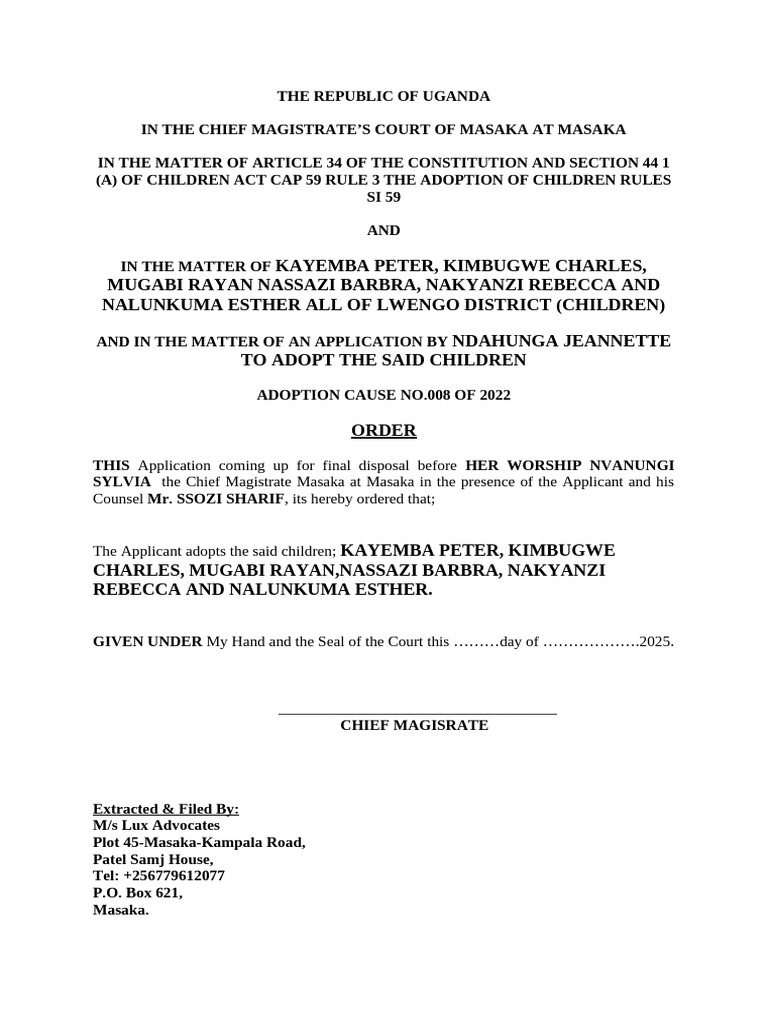 Adoption Order Jeannette | PDF