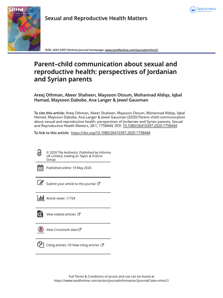 Parent Child Communication About Sexual and Reproductive Health ...