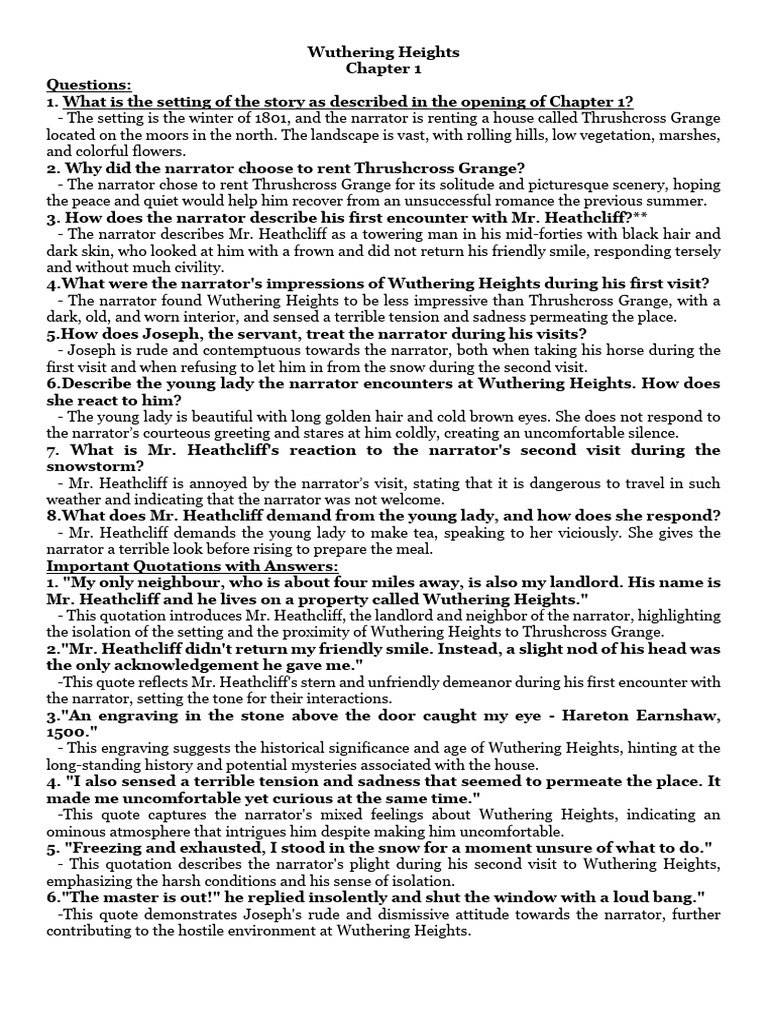 Wuthering Heights Chapter 1 Analysis | PDF | Wuthering Heights ...