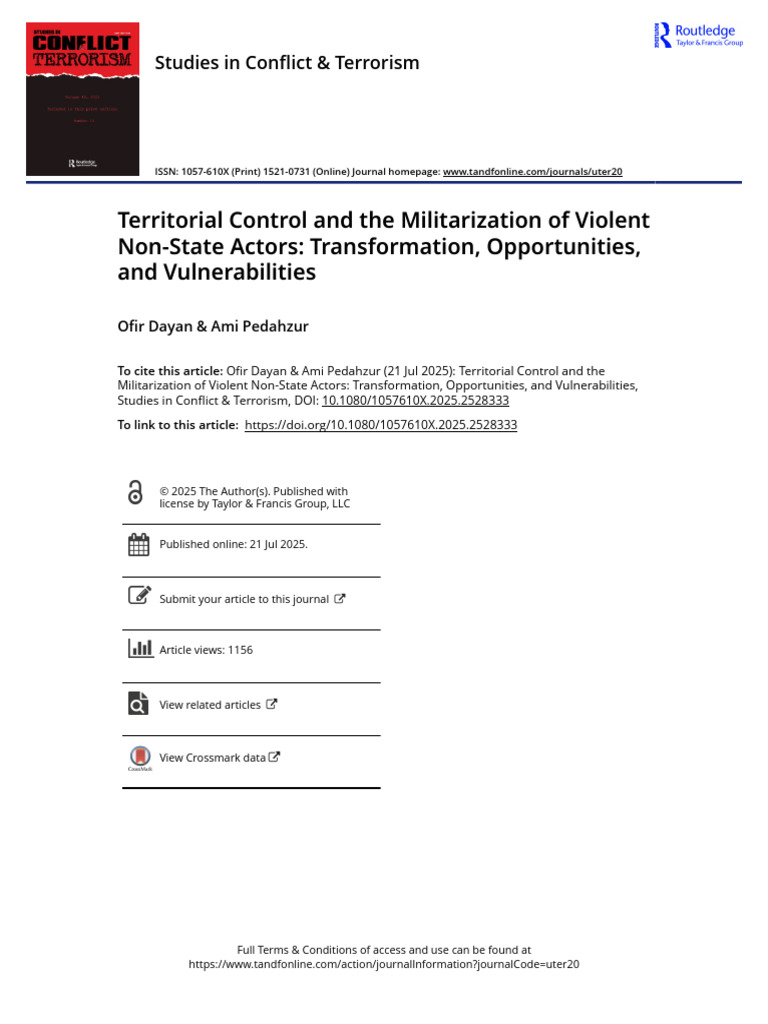 Territorial Control and The Militarization of Violent Non-State Actors Transformation ...