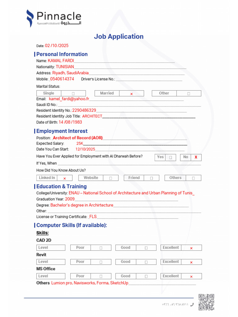 Job Application-KAMAL FARDI - AOR Architect | PDF