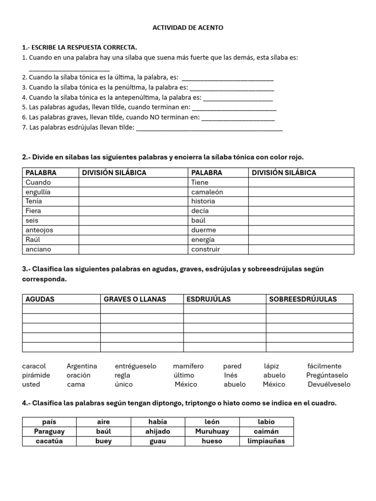 Actividad de Acento | PDF | Fonología | Estrés (lingüística)