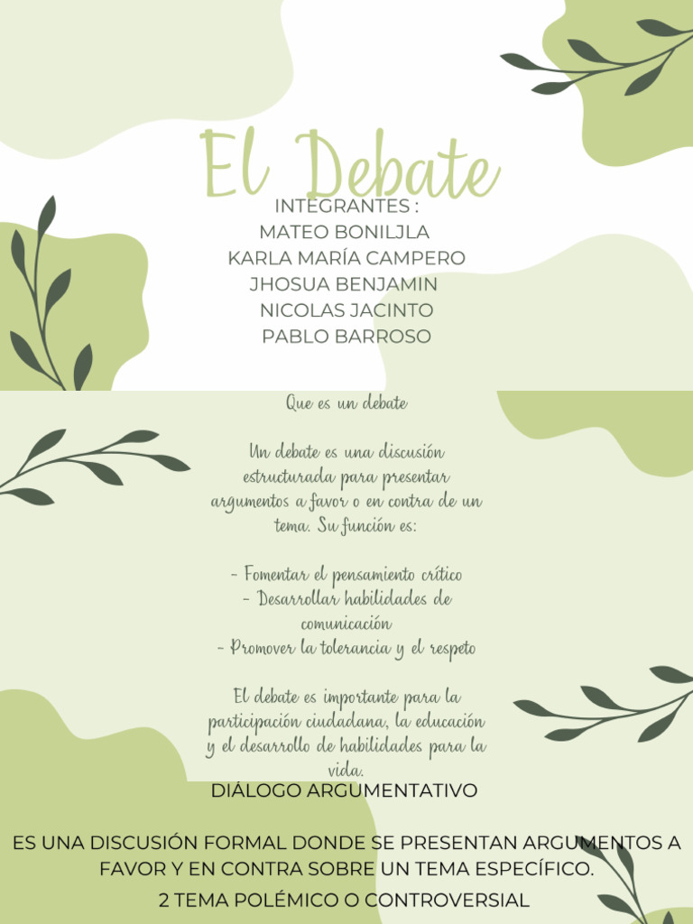 Presentacion El Debate y Sus Características | PDF