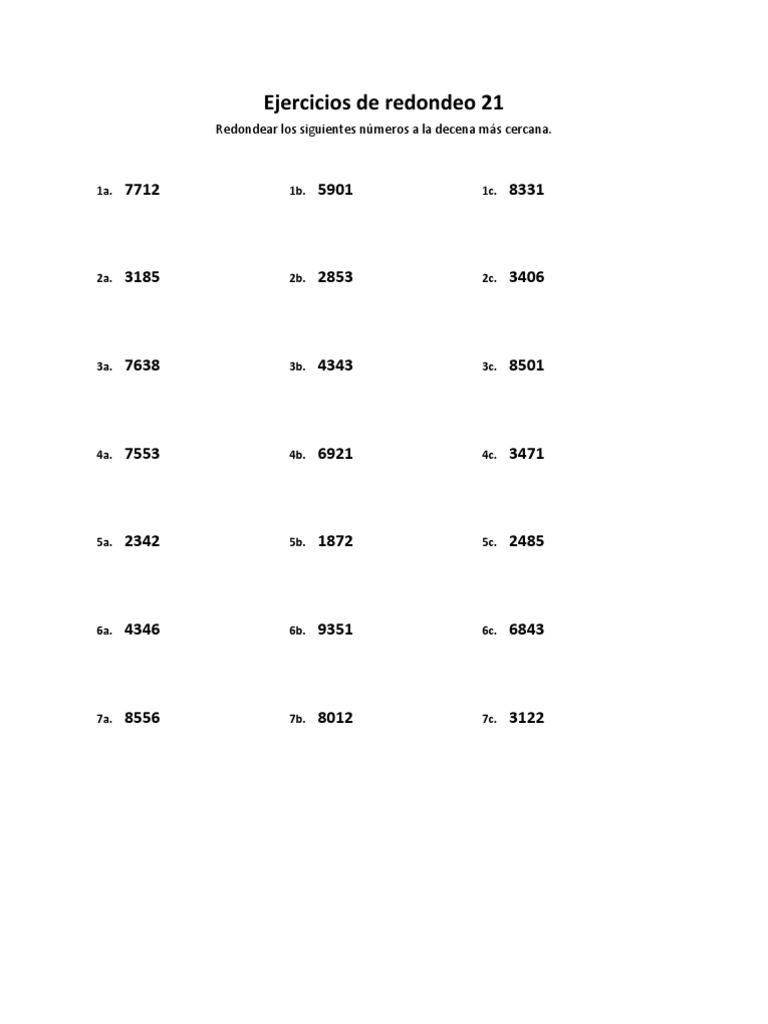 Ejercicios de Redondeo 5to | PDF