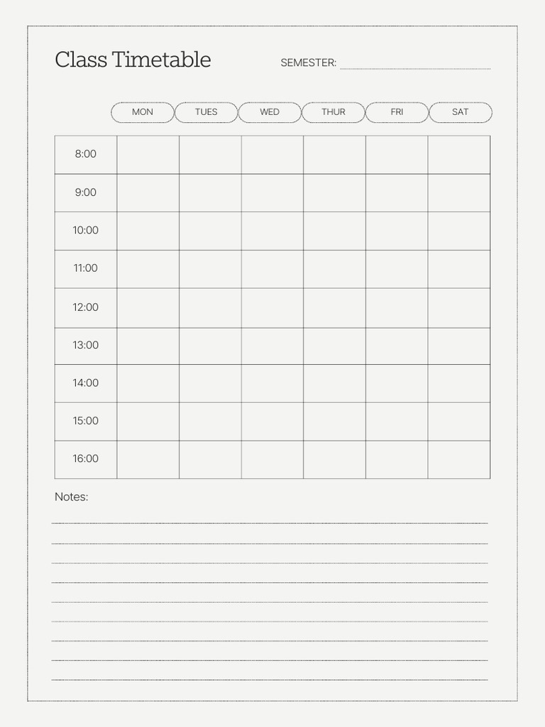 Cream Minimalist Blank Class Timetable Planner PDF | PDF