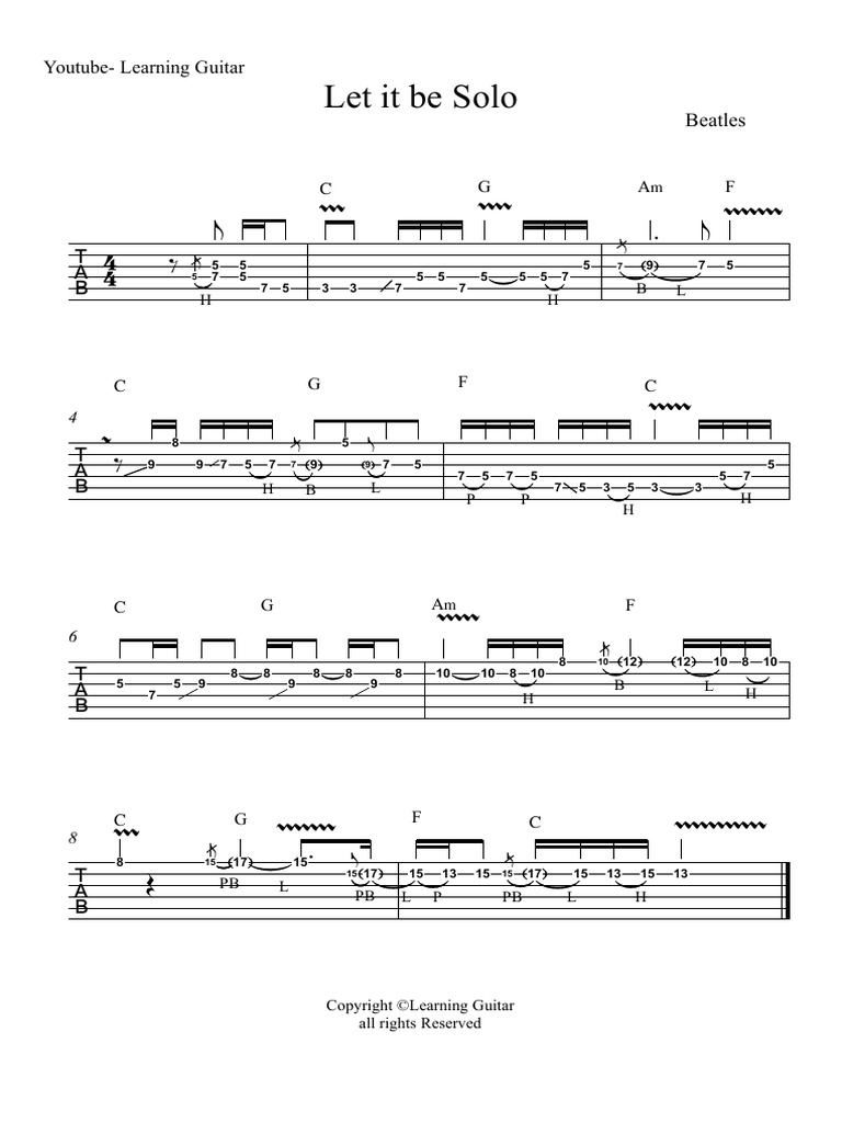 Let It Be Guitar Solo Tab PDF | PDF | British Rock Songs | Song ...