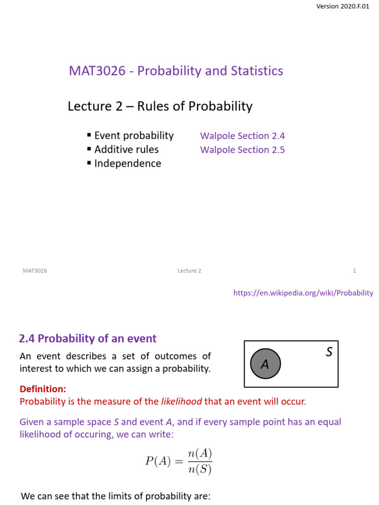 Probability and Statistics: Key Rules | PDF | Probability | Odds