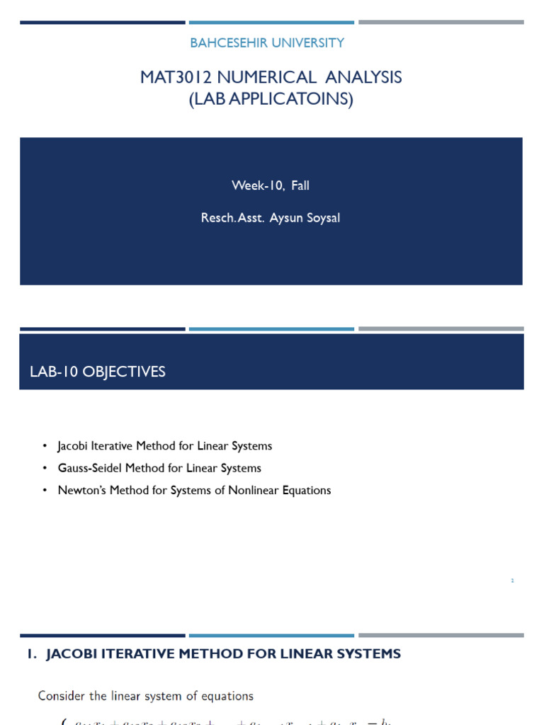 Numerical Analysis Lab Week 10 | PDF | Numerical Analysis | System Of Linear Equations