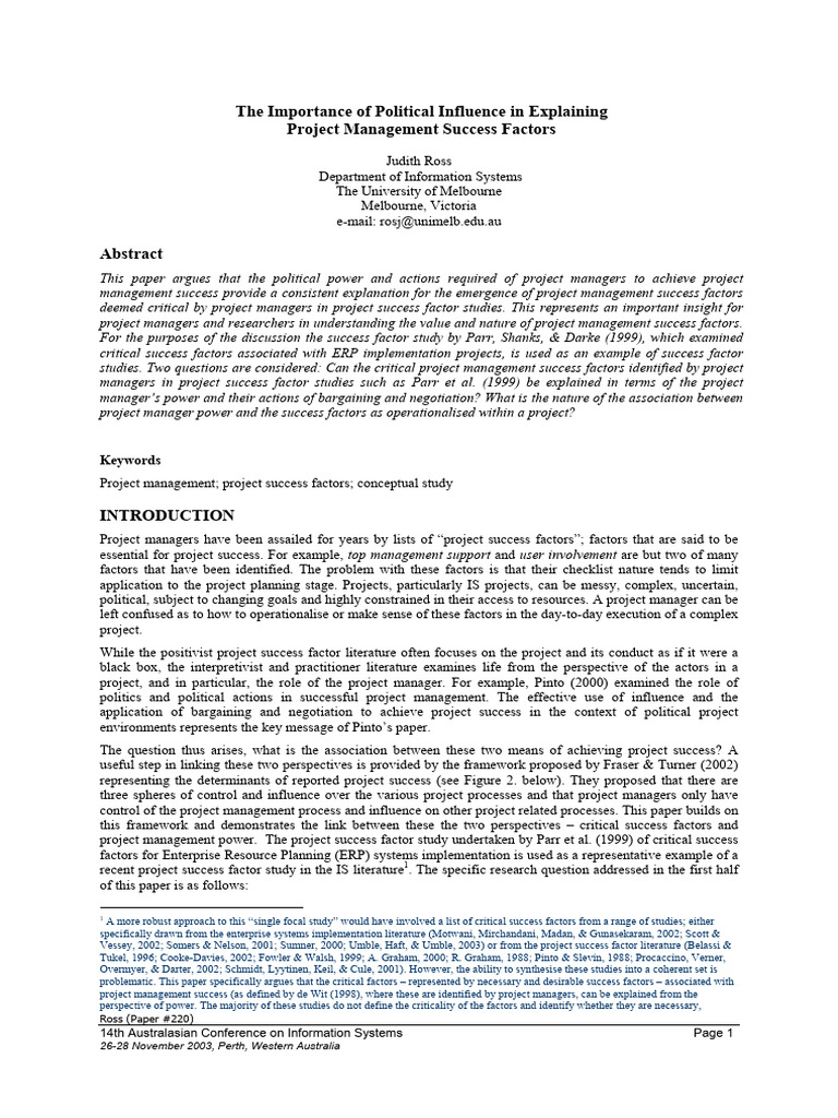 The Importance of Political Influence in Explaining Project Mana | PDF ...