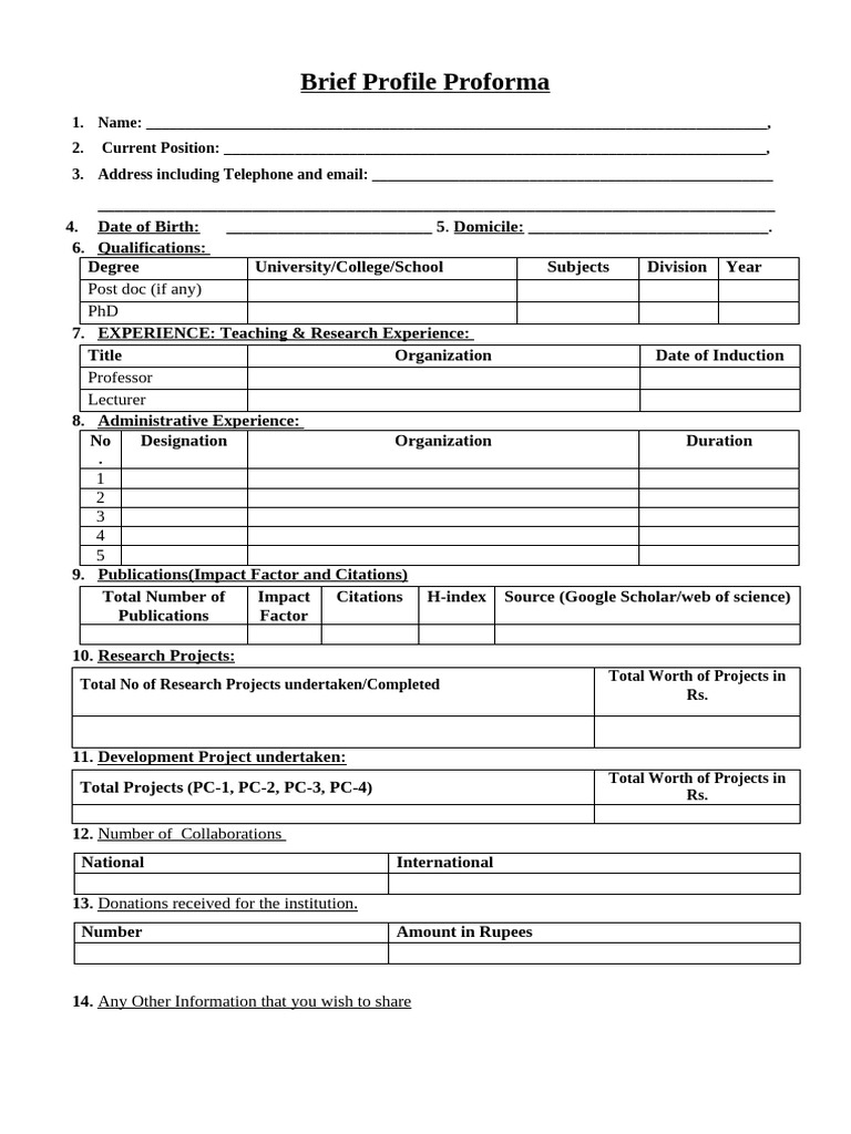 Brief Profile Proforma | PDF