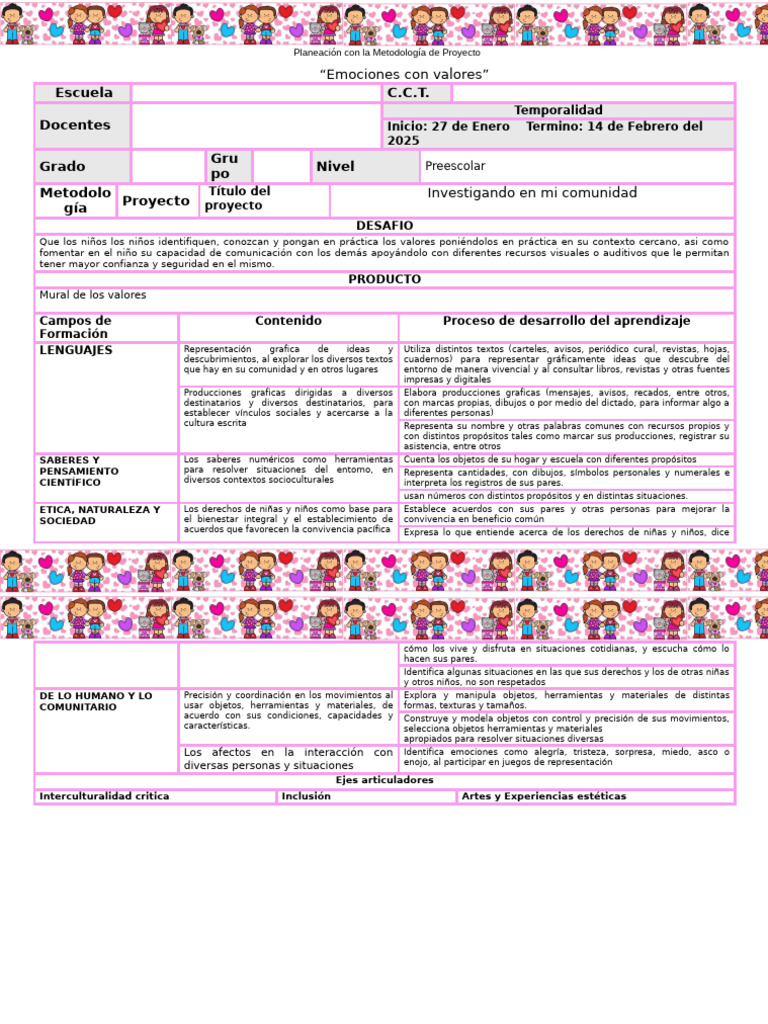 Proyecto de Valores y Emociones en Preescolar | PDF | Las emociones | Amor