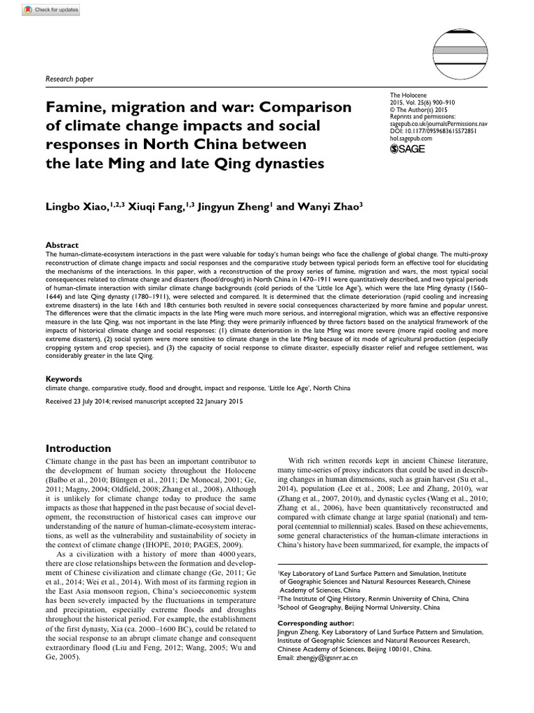 Xiao Et Al 2015 Famine Migration and War Comparison of Climate Change ...