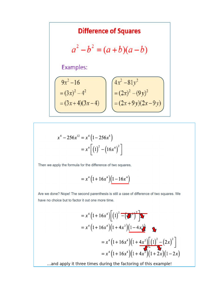 Unit2 StudyNote Factoring Difference&SumOfSquares | PDF
