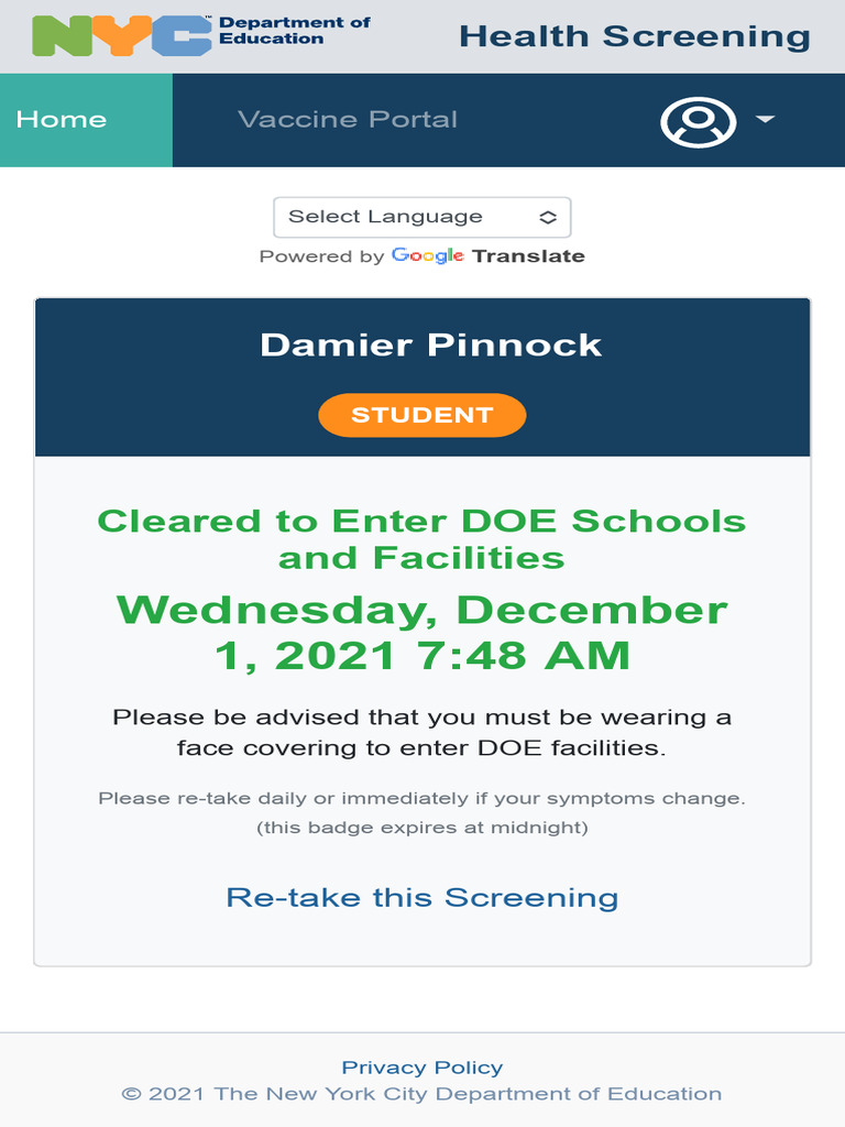 NYC DOE Health Screening 5 | PDF