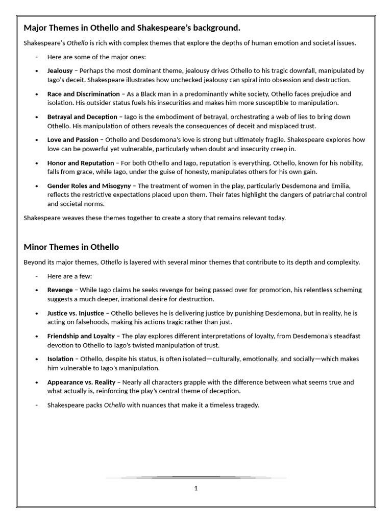 Major Themes in Othello Explained | PDF | Iago | Othello
