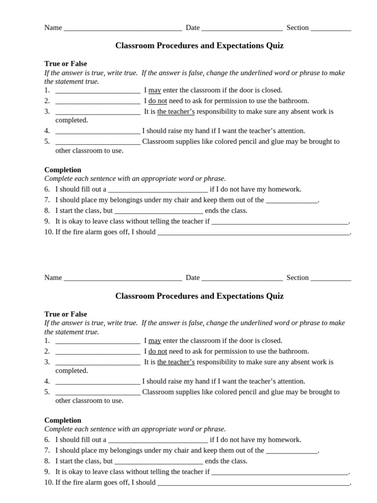 Procedures and Expectations Quiz | PDF | Chess | Chess Theory