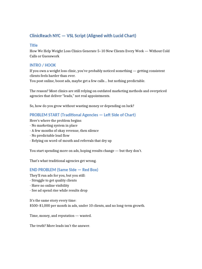ClinicReach NYC VSL Script | PDF